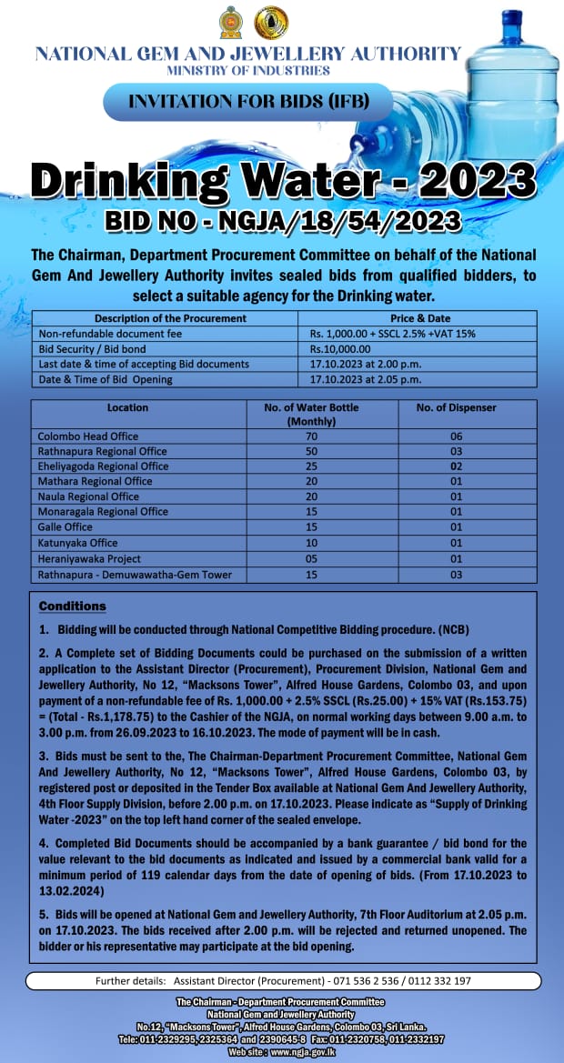 Invitation for bids (IFB) – Drinking Water Requirement – 2023 - NGJA