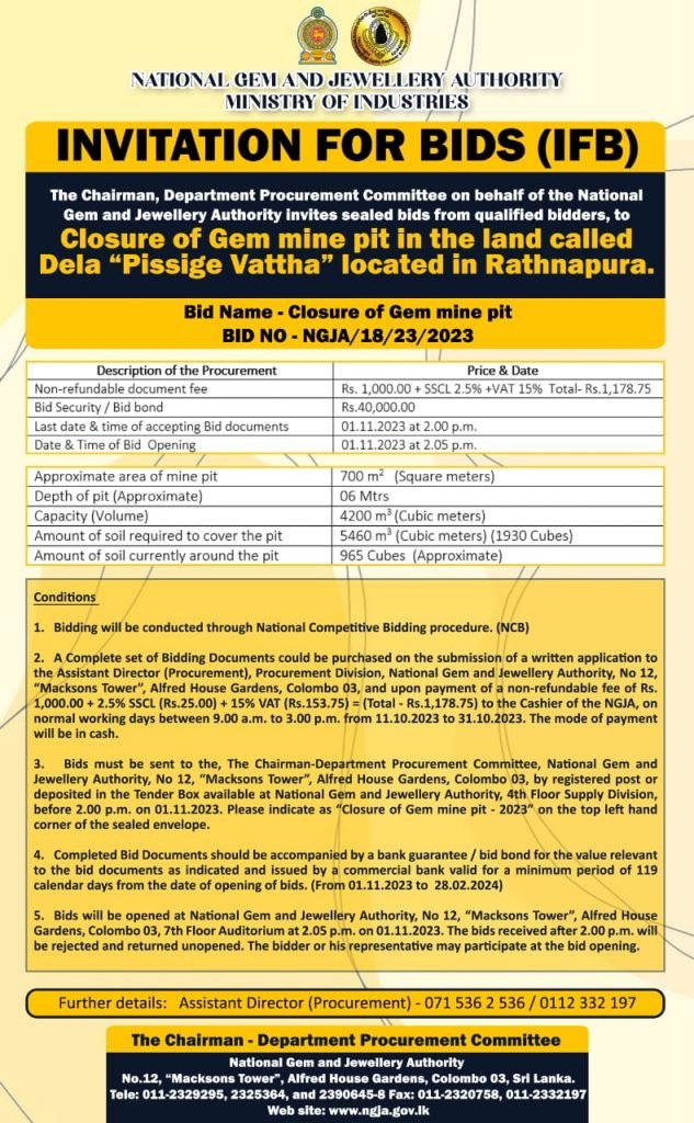 Invitation for bids (IFB) – Closure of Gem mine pit in the land called Dela “Pissige Vattha ...