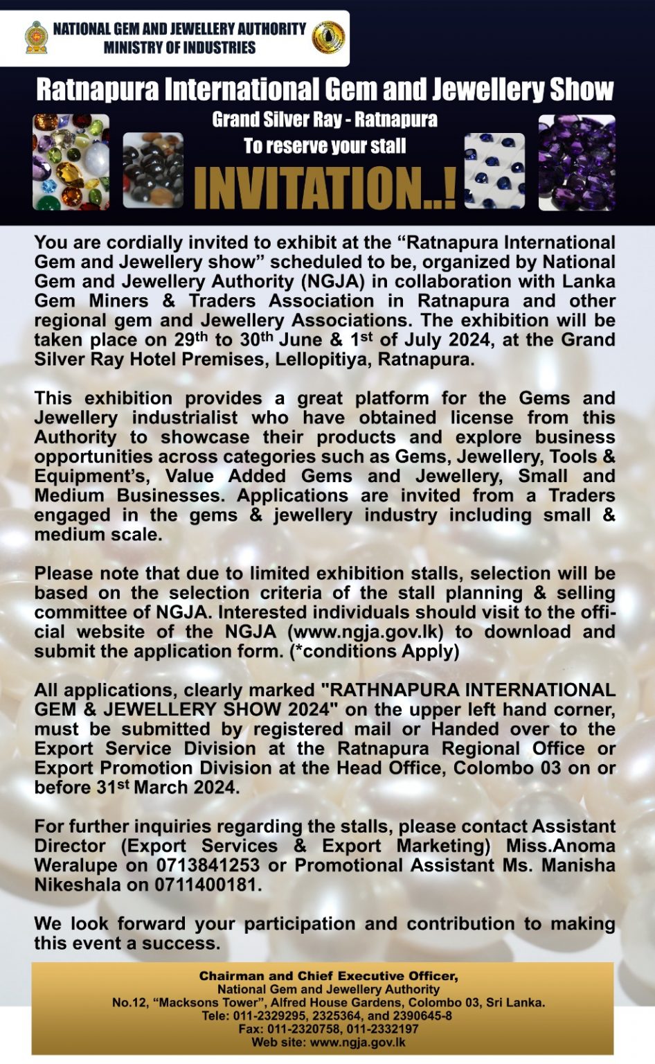 Invitation for Exhibitors – Ratnapura International Gem & Jewellery ...